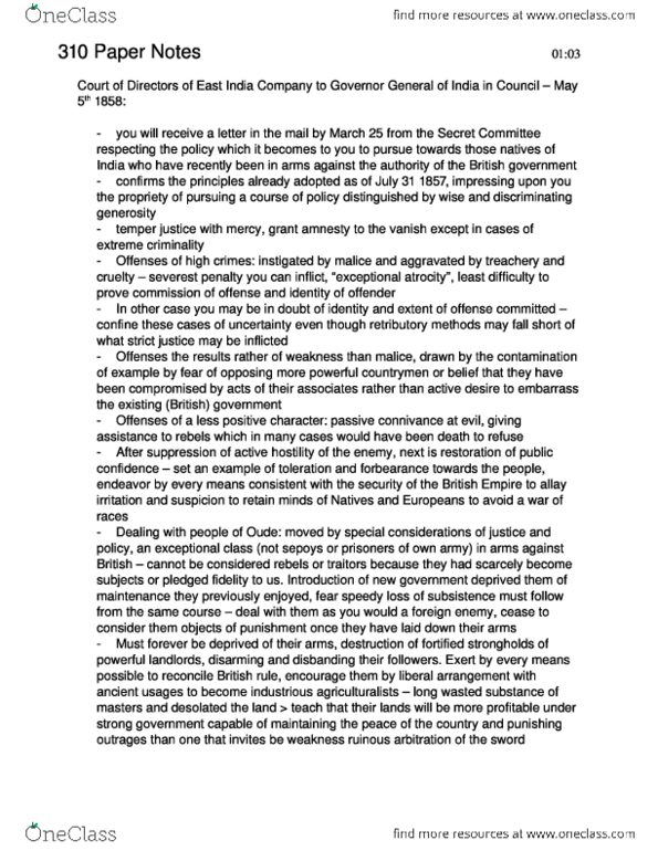 HIST 310 : East India Company Notes (got 94% in the course) - OneClass