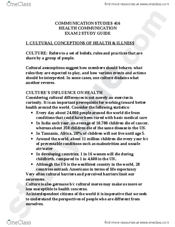 CMST 416 Study Guide - Winter 2013, Final - Health Communication ...