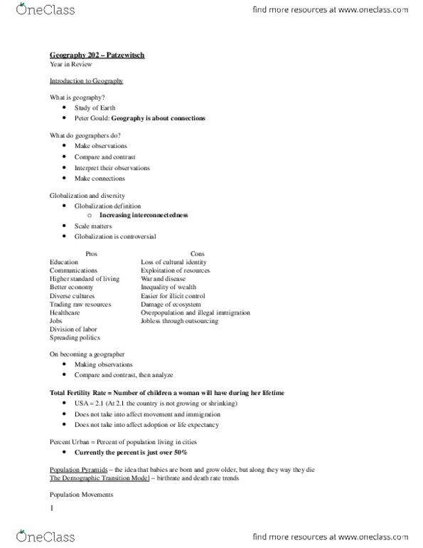 Geog 202 Final Geo202 Final Review All Sections Patsewitsch
