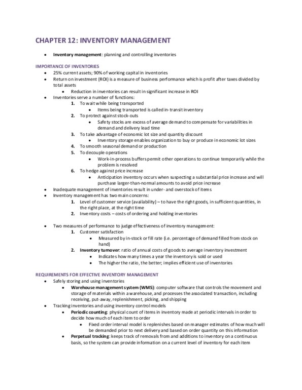 GMS 401 : Chapter 12 Inventory Management - OneClass