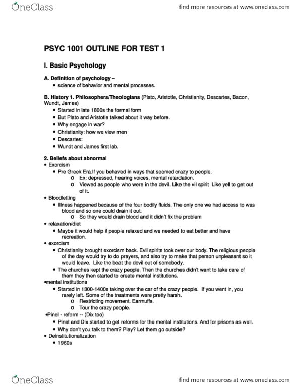 PSYC 1001 Midterm: Exam 1 (comprehensive notes) - OneClass PSYC 1001 Midterm: Exam 1 (comprehensive notes) - OneClass