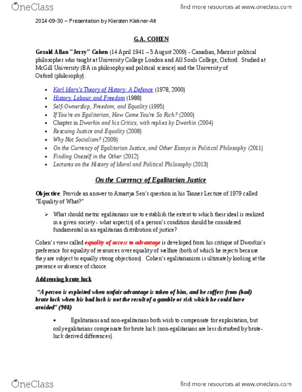 PHI 4311 Lecture Notes - Fall 2014, Lecture 8 - Tanner Lectures On ...