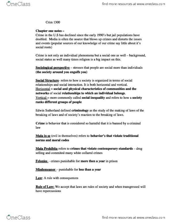 CRM 1300 Lecture : Lecture Notes-CRM 1300 - OneClass CRM 1300 Lecture : Lecture Notes-CRM 1300 - OneClass