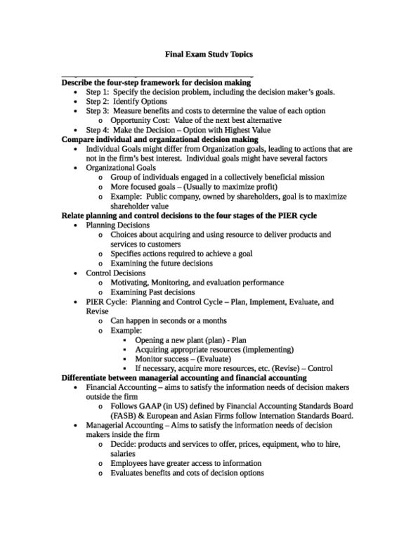BUS-A 202 Final: Final Exam Study Topic (scored 92%) - OneClass