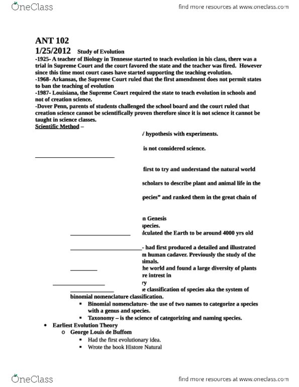 Anp 120 Midterm Ant 120 Exam 1 Notes Got Best Grade In Class Oneclass