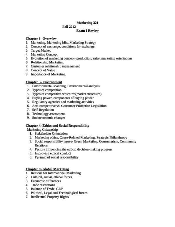 MKTG 321 Midterm: Exam 1 Review (got best grade in class) - OneClass MKTG 321 Midterm: Exam 1 Review (got best grade in class) - OneClass