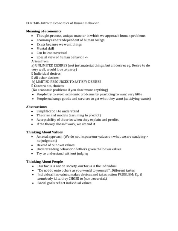 ECN 340 Lecture : Intro Lecture 1 - OneClass