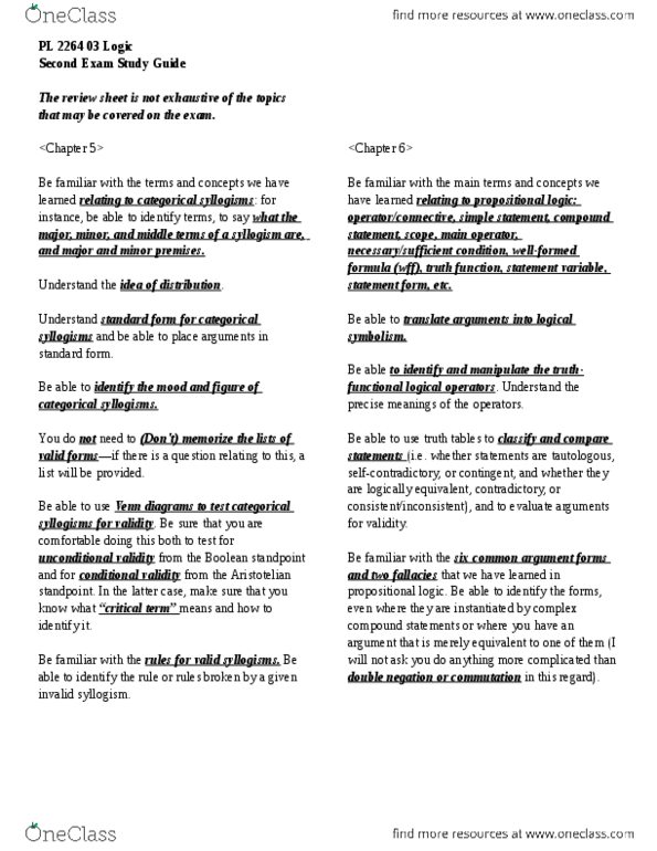 Phil2264 Midterm Logic Exam 2 Review Sheetdocx Oneclass