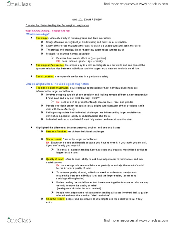 SOC101 Study Guide - Fall 2014, Final - Sociological Perspectives, Bell ... SOC101 Study Guide - Fall 2014, Final - Sociological Perspectives, Bell ...