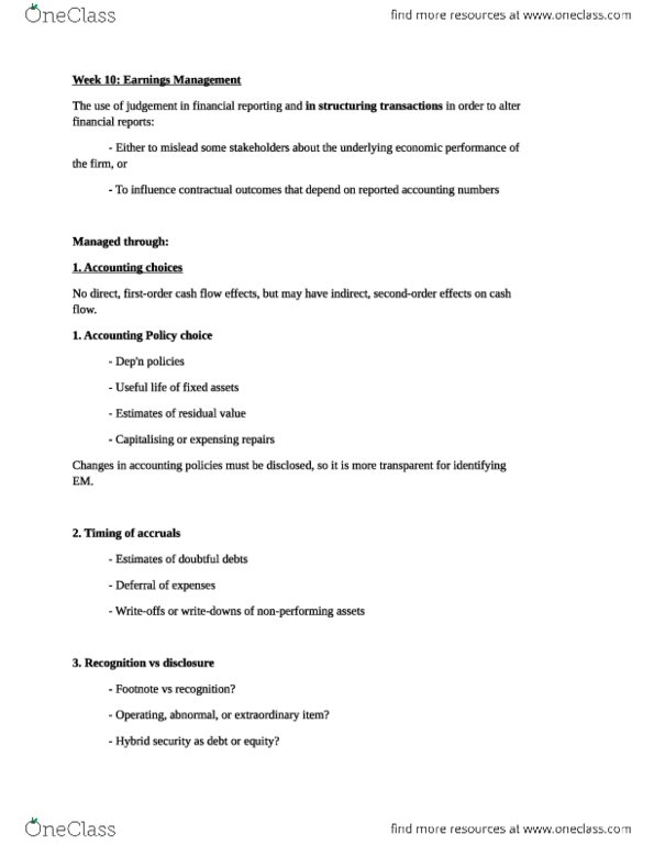 ACCT30001 Final: Week 10 Notes (must read for final) - OneClass