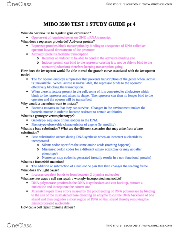 MIBO 3500 Quiz: MIBO 3500 TEST 1 STUDY GUIDE pt 4 (got best mark for ...