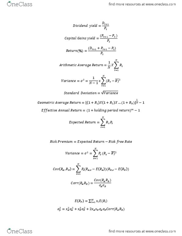 FIN 501 Final: FIN 501 Formula Sheet.pdf - OneClass