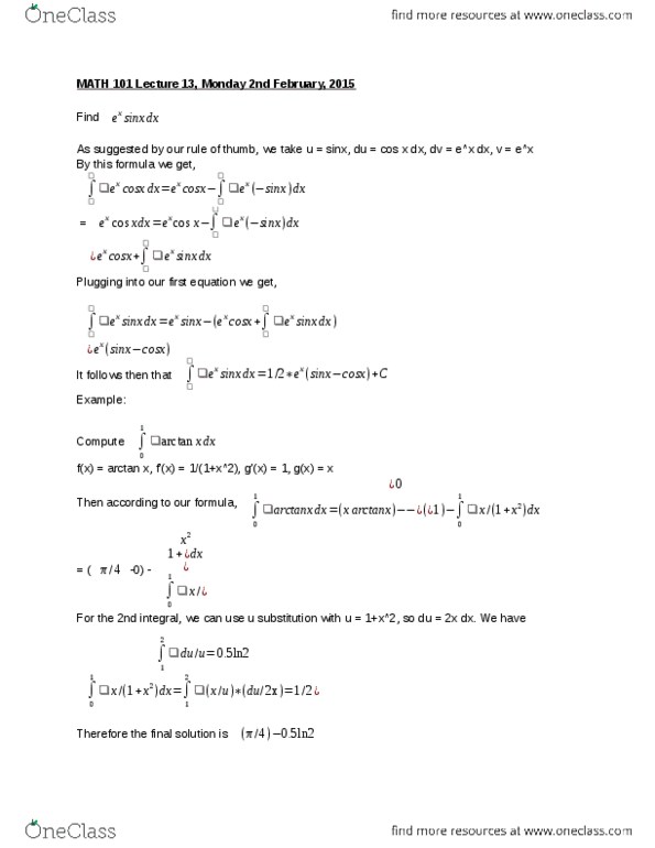 MATH 101 Lecture 13: Trigonometric techniques - OneClass