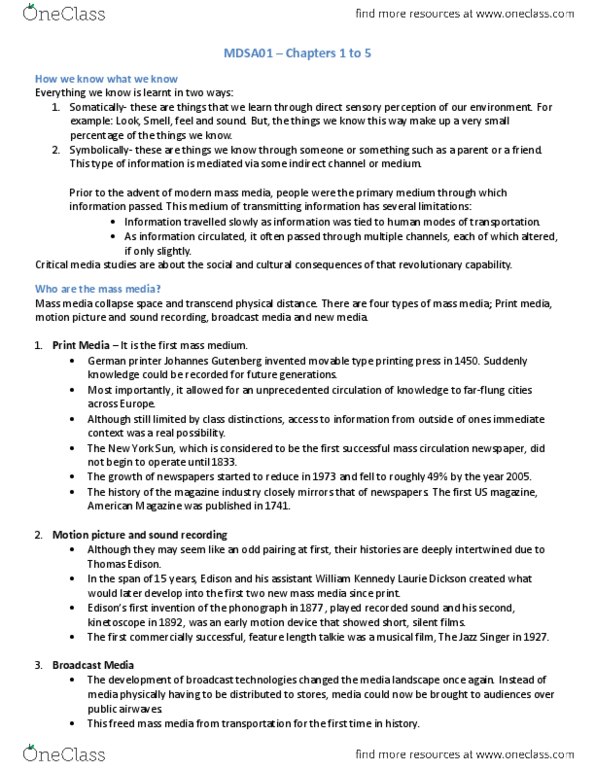MDSA01H3 Midterm: MDSA01 Chapter 1 to 5.pdf - OneClass