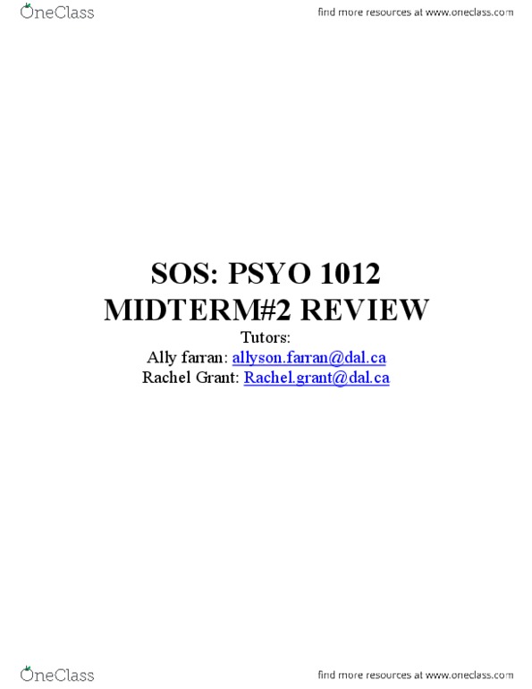 PSYO 1012 Study Guide - Winter 2011, Midterm - Facial Expression ...