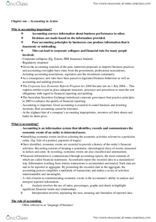ACC2100 : Accounting and Finance - OneClass