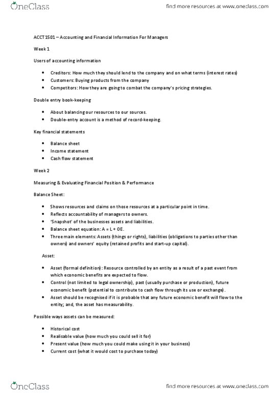 ACCT1501 Study Guide - Fall 2015, - Asset Turnover, Insider Trading ...