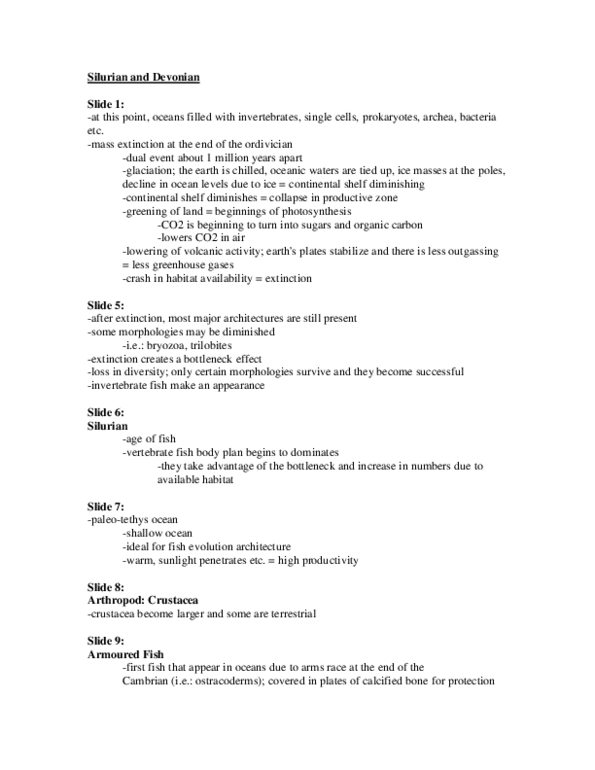 BIO 1130 Lecture : Silurian and Devonian lecture notes.doc - OneClass