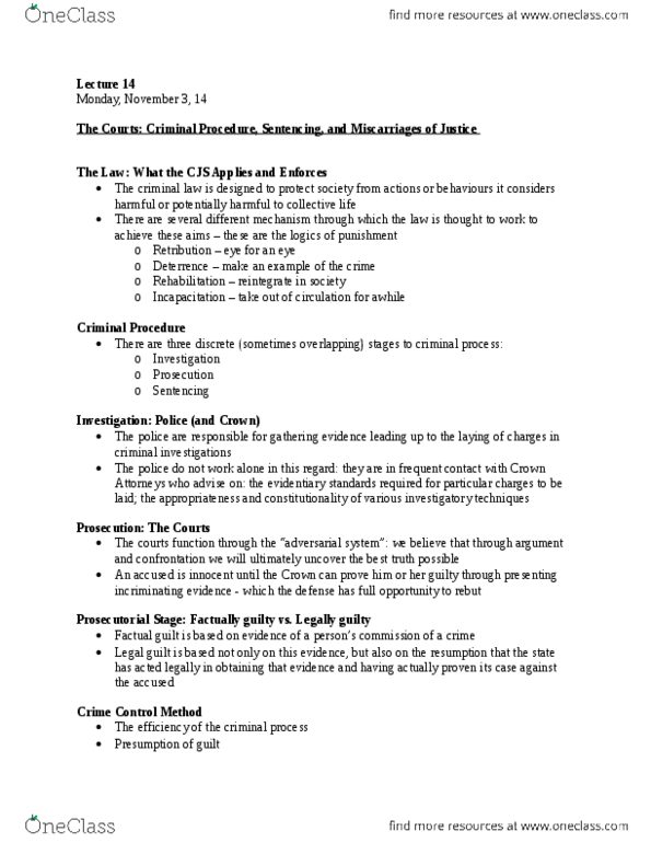 CRM 1300 Final: Lecture Notes Final - OneClass