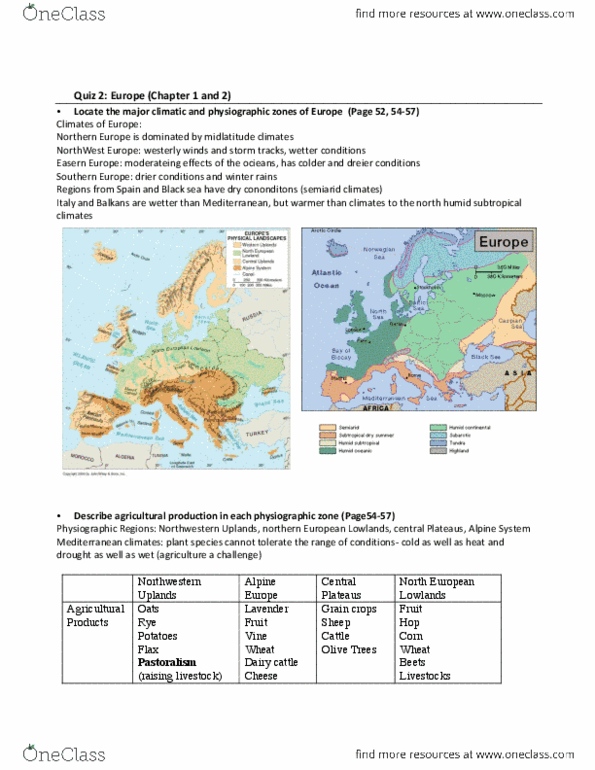 GEOG 1000 Quiz: Quiz 2 Europe - OneClass