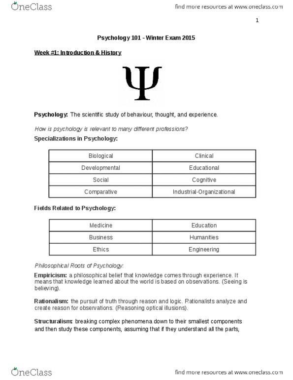 PSYC 100 Study Guide - Fall 2015, Final - Limbic System, Taste, Phenotype PSYC 100 Study Guide - Fall 2015, Final - Limbic System, Taste, Phenotype