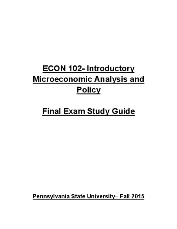ECON 102 Study Guide - Fall 2015, Final - Marginal Cost, Marginal ...
