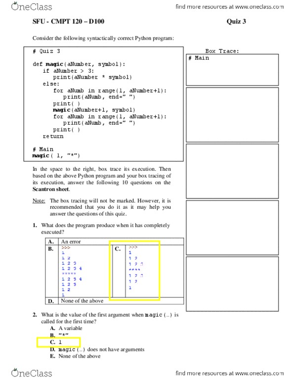 CMPT 120 Study Guide - Fall 2015, Quiz - Scantron Corporation, Computer ... CMPT 120 Study Guide - Fall 2015, Quiz - Scantron Corporation, Computer ...