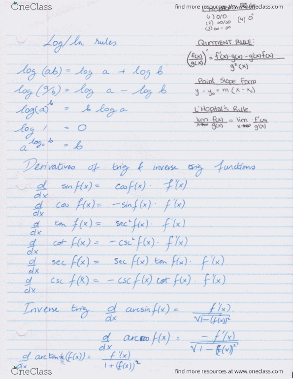 MATH 1LS3 Final: Exam Formula Sheet - OneClass