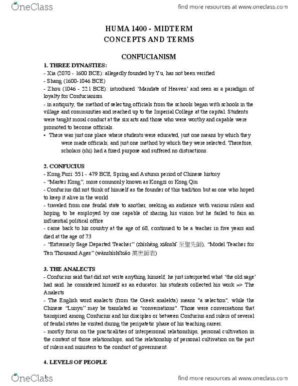 HUMA 1400 Midterm: TERM CONCEPTS MIDTERM - OneClass