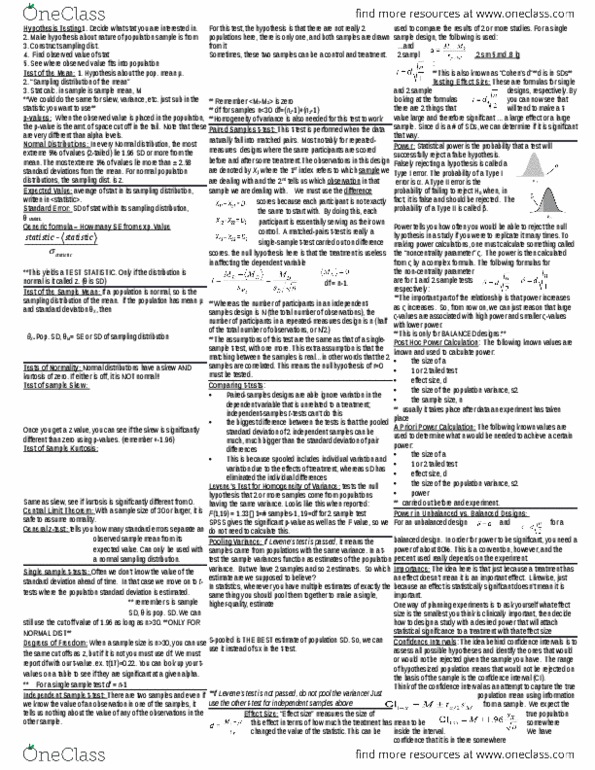PSYC 3000 Final: Cheat Sheet (Final Exam) - OneClass PSYC 3000 Final: Cheat Sheet (Final Exam) - OneClass