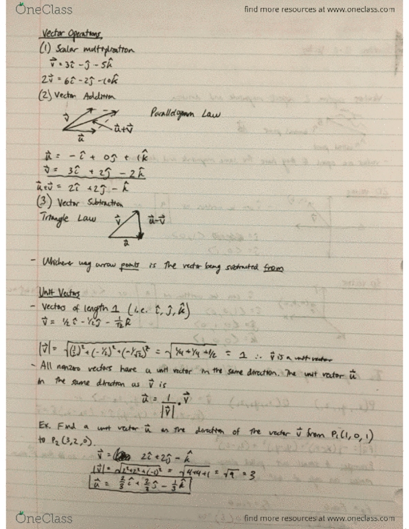 MATH 2551 Lecture 1: Vectors - OneClass