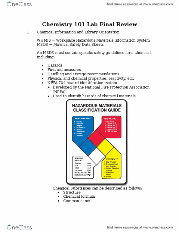 CHEM-101 Study Guide - Fall 2015, Final - Silver Carbonate, Biathlon ...