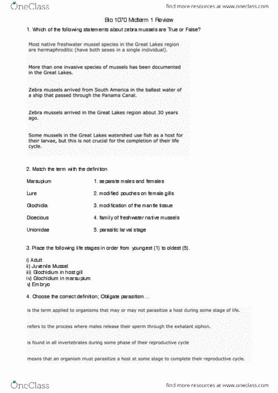 Biol 1070 Midterm Bio Midterm 1 Review Quiz And Iclicker Oneclass