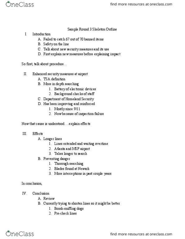 CMN 101 Lecture 16 Informative Speech Skeleton Outline OneClass