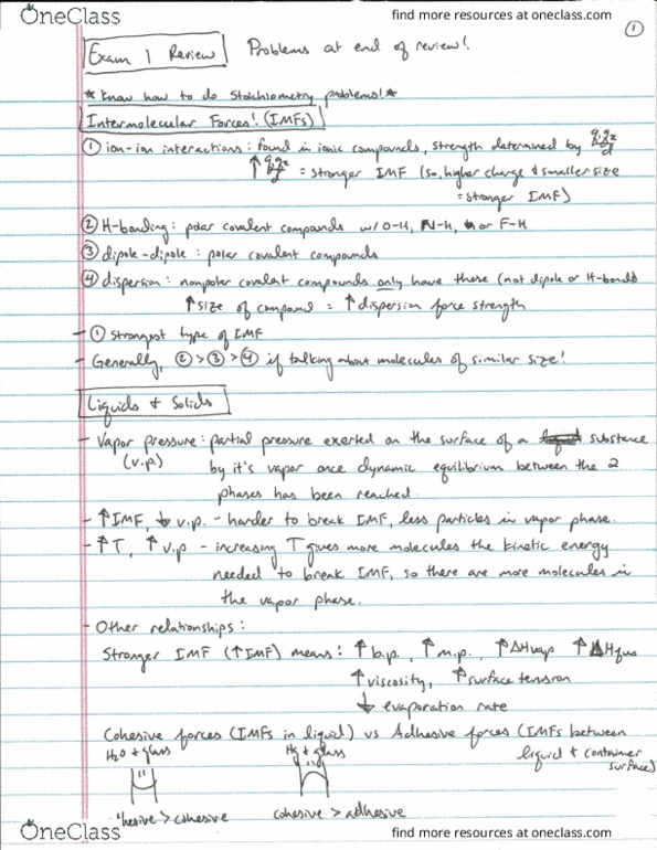 CH 302 Midterm: Exam 1 Review Notes - OneClass CH 302 Midterm: Exam 1 Review Notes - OneClass