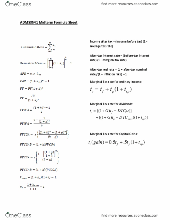 ADMS 3510 Study Guide - Winter 2016, Midterm - Ordinary Income, Tax Rate ADMS 3510 Study Guide - Winter 2016, Midterm - Ordinary Income, Tax Rate