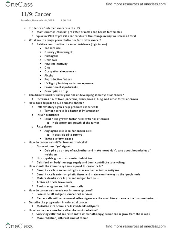 BIOL 118 Lecture 24: Cancer - OneClass