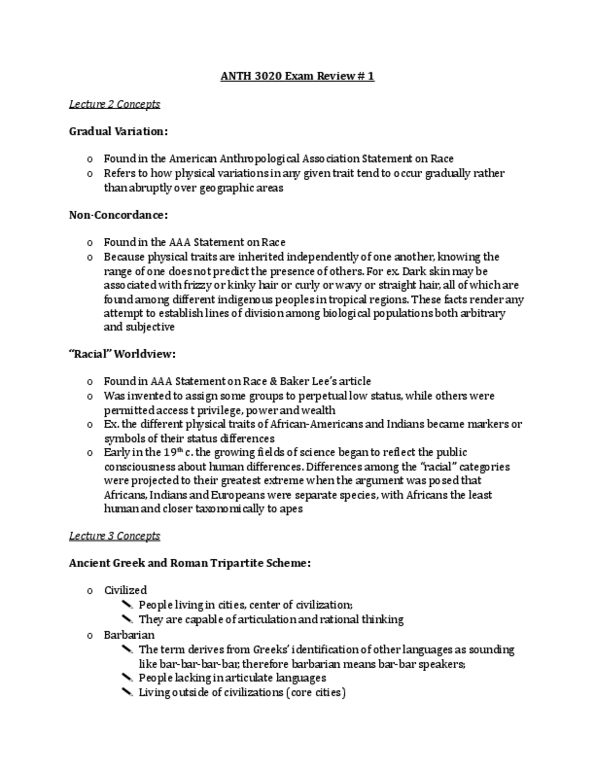 ANTH 3020 Quiz: ANTH 3020 Exam Review #1 - OneClass ANTH 3020 Quiz: ANTH 3020 Exam Review #1 - OneClass