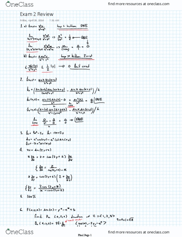 MAC 2313 Final: Exam 2 Review - OneClass