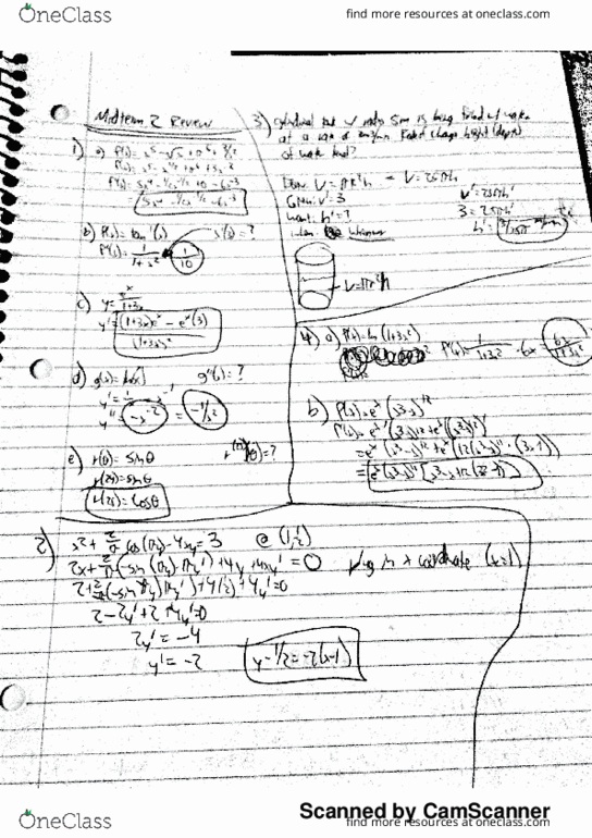 MATH 2A Midterm: Midterm 2 Review - OneClass