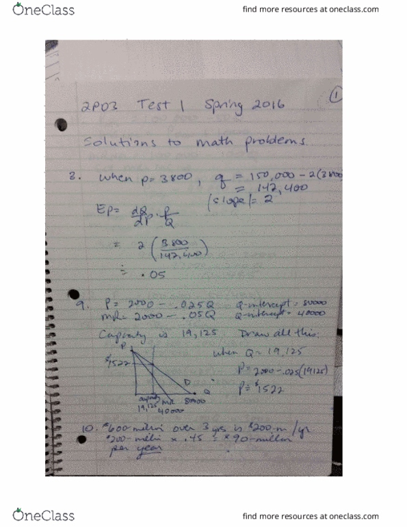 Econ 2p03 Midterm Full Math Solutions To Test 1 Spring 2016 Oneclass