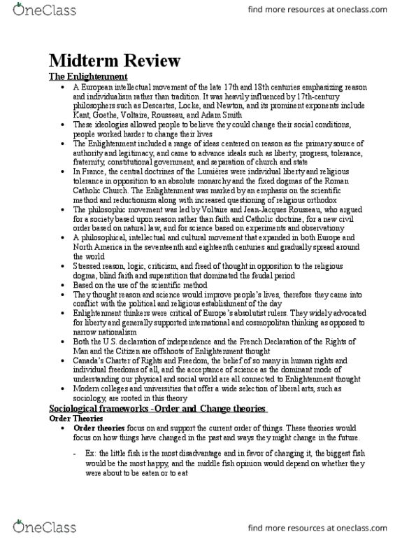 Soc 202 Midterm Midterm Review Oneclass