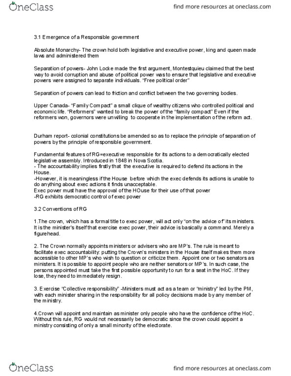 POLI 101 Study Guide - Spring 2016, Midterm - Responsible Government ... POLI 101 Study Guide - Spring 2016, Midterm - Responsible Government ...