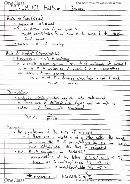 MACM 101 Midterm: MACM101_MT1-Review - OneClass