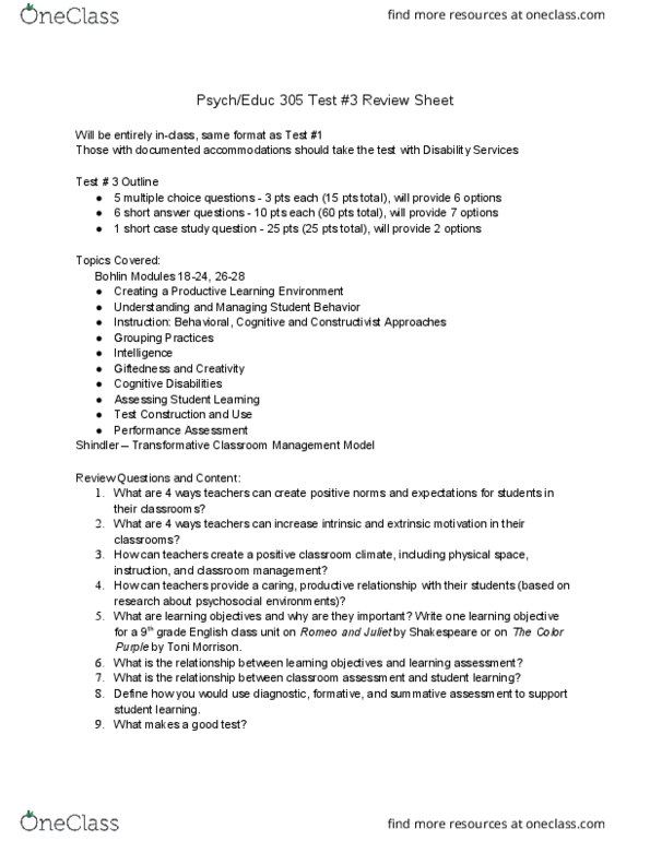 EDUC 305 Study Guide - Fall 2015, Quiz - Toni Morrison, Summative ... EDUC 305 Study Guide - Fall 2015, Quiz - Toni Morrison, Summative ...