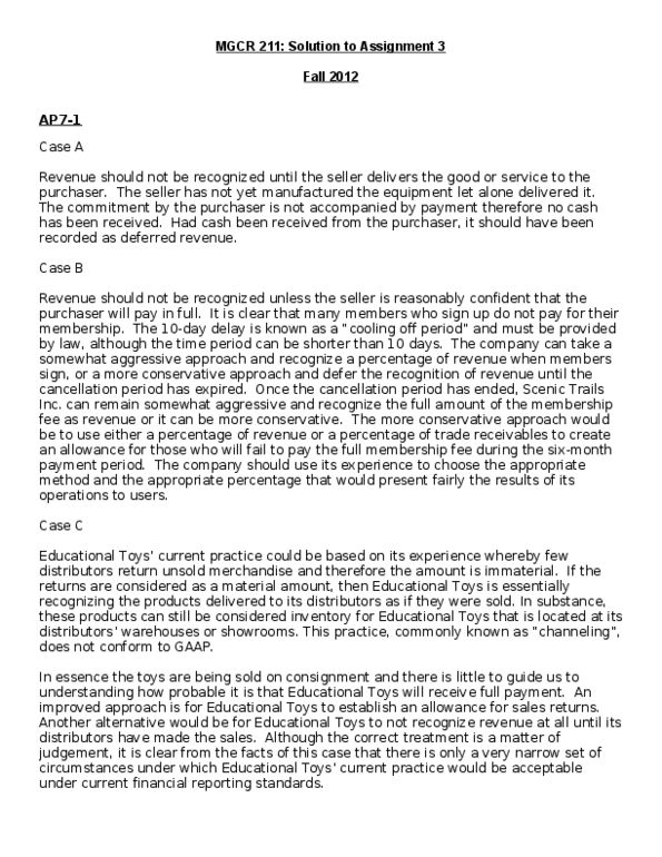 MGCR 211 Study Guide - Fall 2012, Quiz - Deferred Income, Bank ...