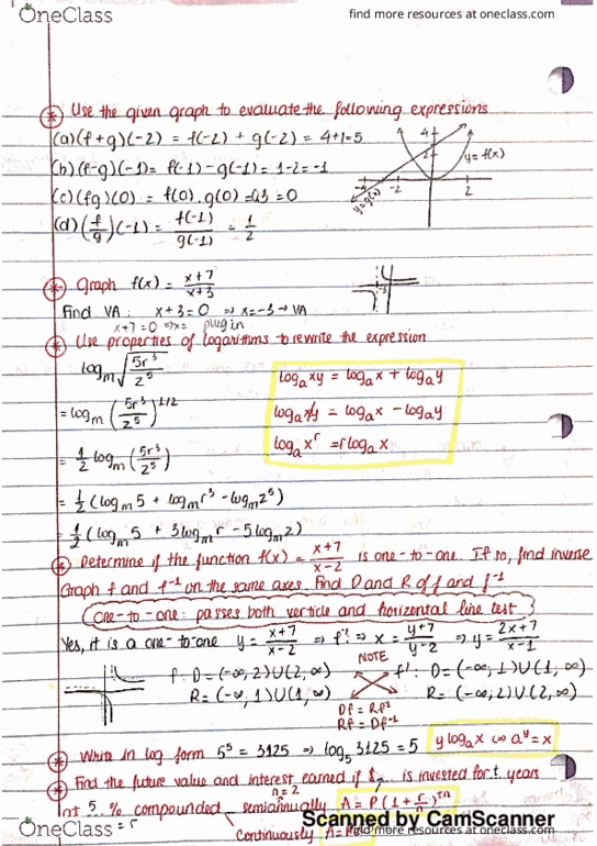 MAC 1105C Midterm: Test 3 Review (p2) - OneClass