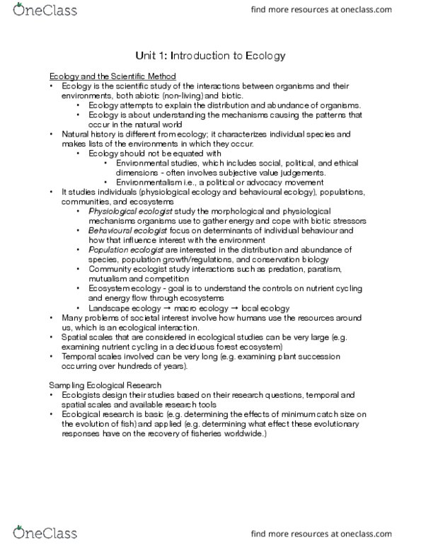 BIOL 2060 Midterm: Unit 1 (BIOL 2060) - OneClass