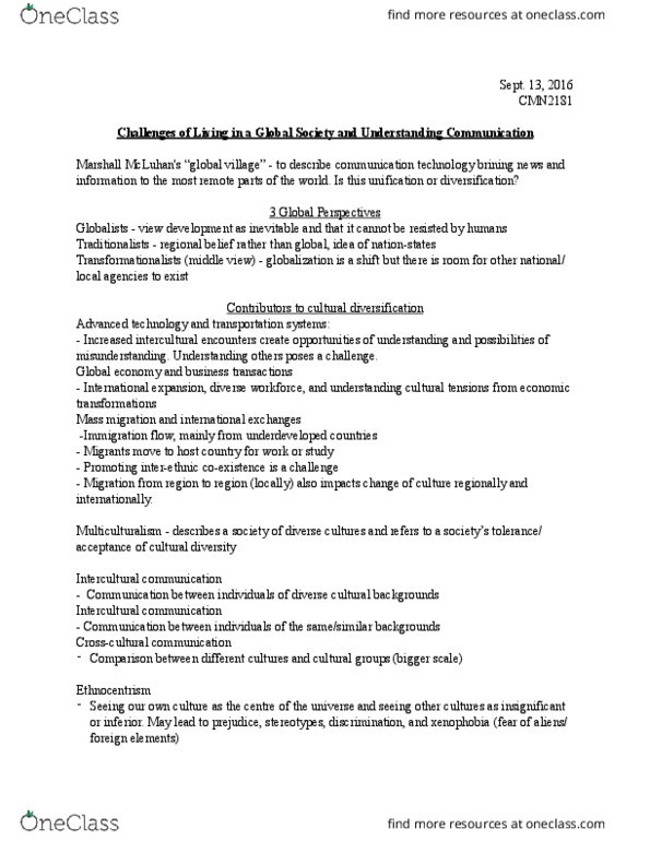 Class Notes For CMN 2181 At University Of Ottawa UOTTAWA 