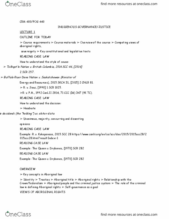 CRM 400 Lecture Notes Fall 2016 Lecture 1 Obiter Dictum Allodial 